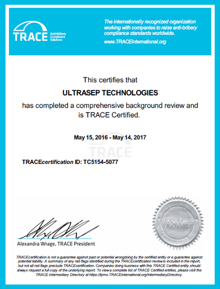 ULTRASEP TECHNOLOGIES :: CERTIFICATION